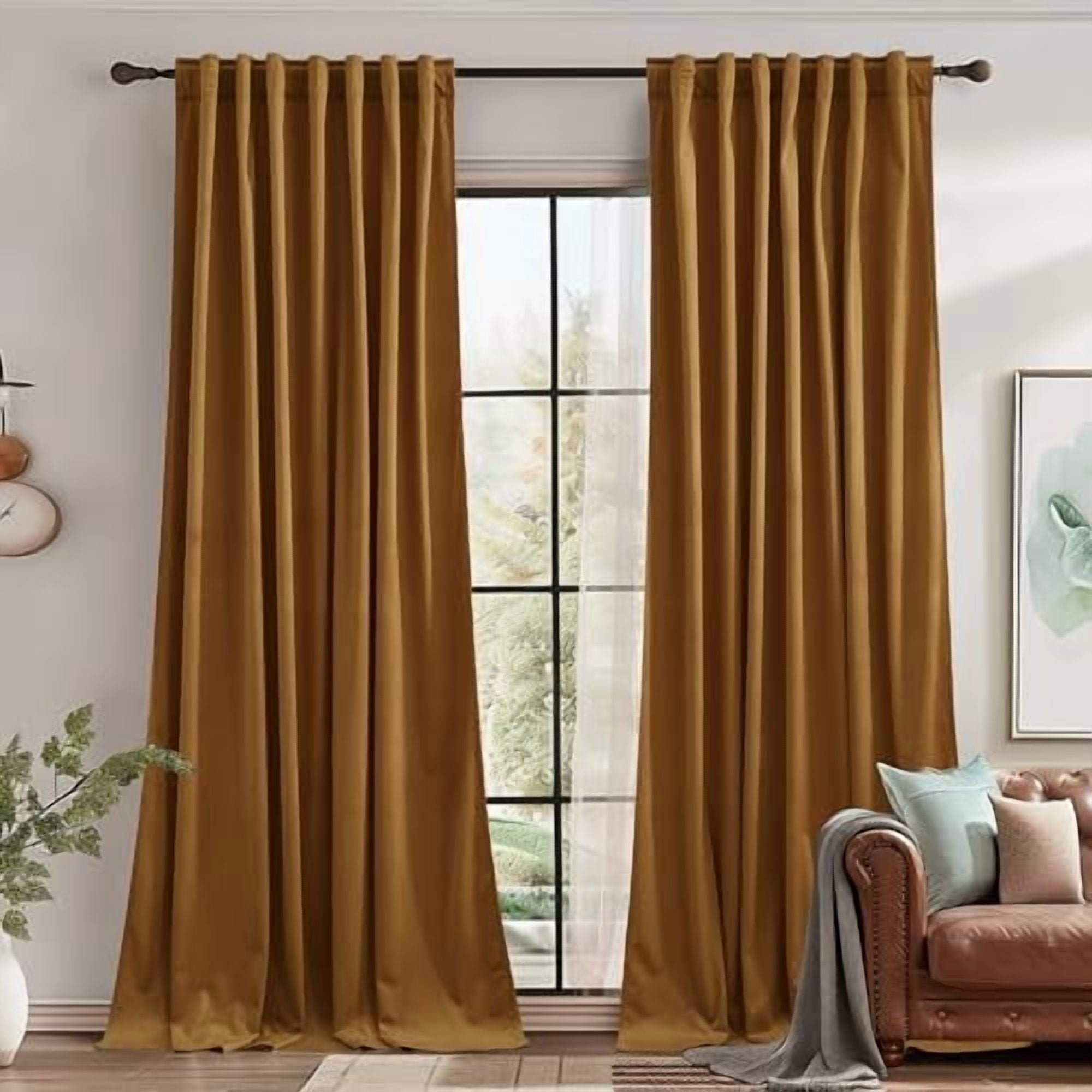 Gold Brown Light Blocking Velvet Curtains W62x L90 inches for Nursery ...