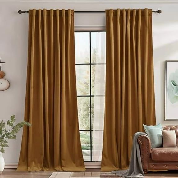 Gold Brown Light Blocking Velvet Curtains W62x L90 inches for Nursery ...