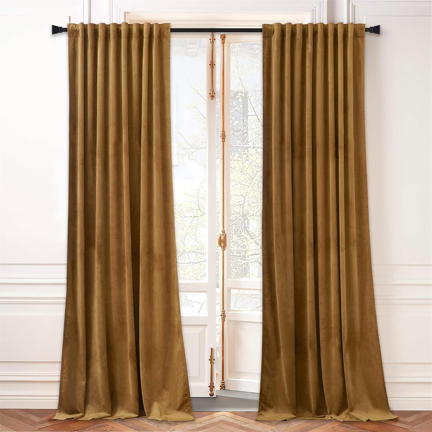 Gold Brown Velvet Curtains (2 Panels, 52-inch Wide X 96-inch Long ...