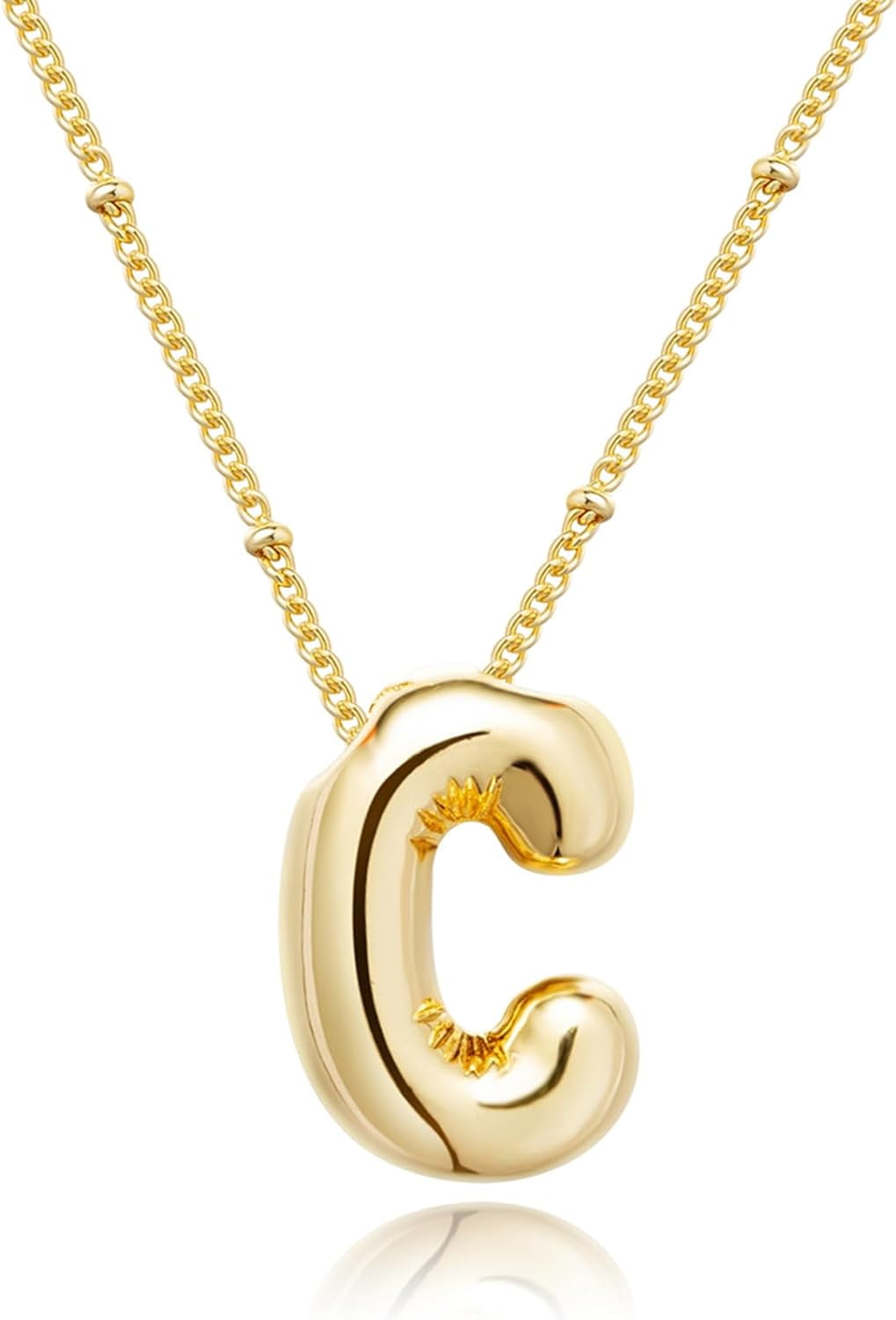 Gold Bubble Letter Necklace for Women, 14k Gold Plated Balloon Initial ...