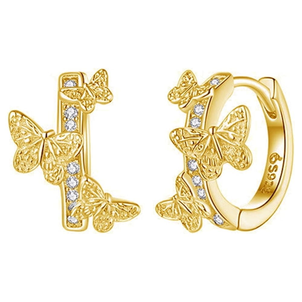 Gold Butterfly Hoop Earrings for Women 925 Sterling Silver Cubic ...