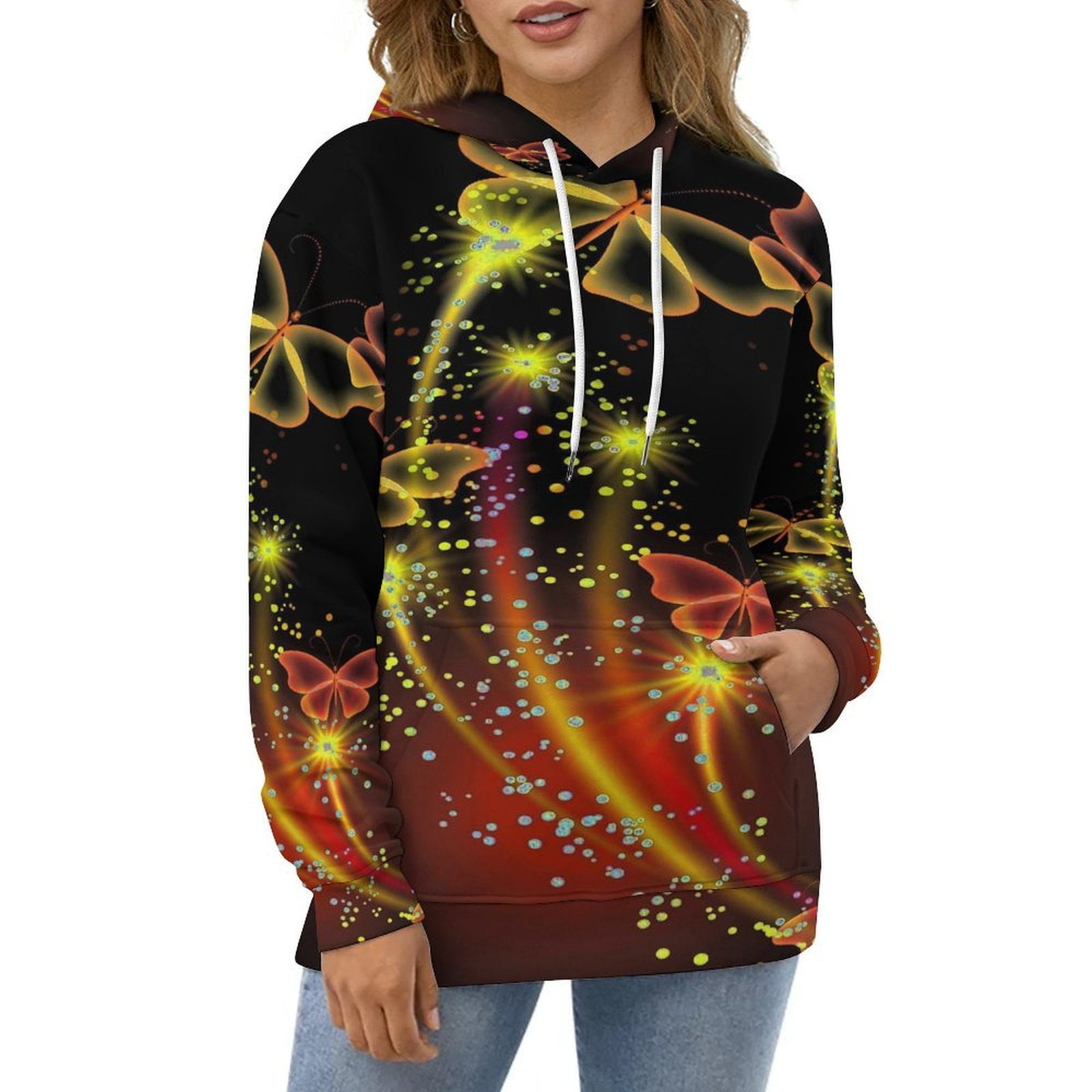 Gold Butterfly Oversized Hoodies For Woman Pullover With Pocket ...