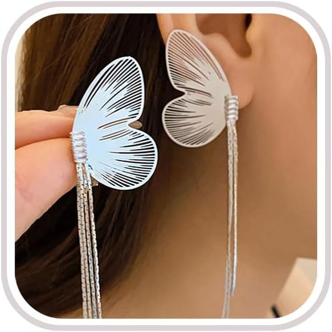 Gold Butterfly Tassel Earrings for Women Trendy Long Butterfly Drop Dangle Earrings Sparkly ...