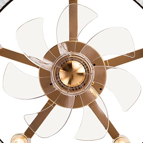 Gold Caged Ceiling Fans with Light, 18" Bladeless Ceiling Fan with ...