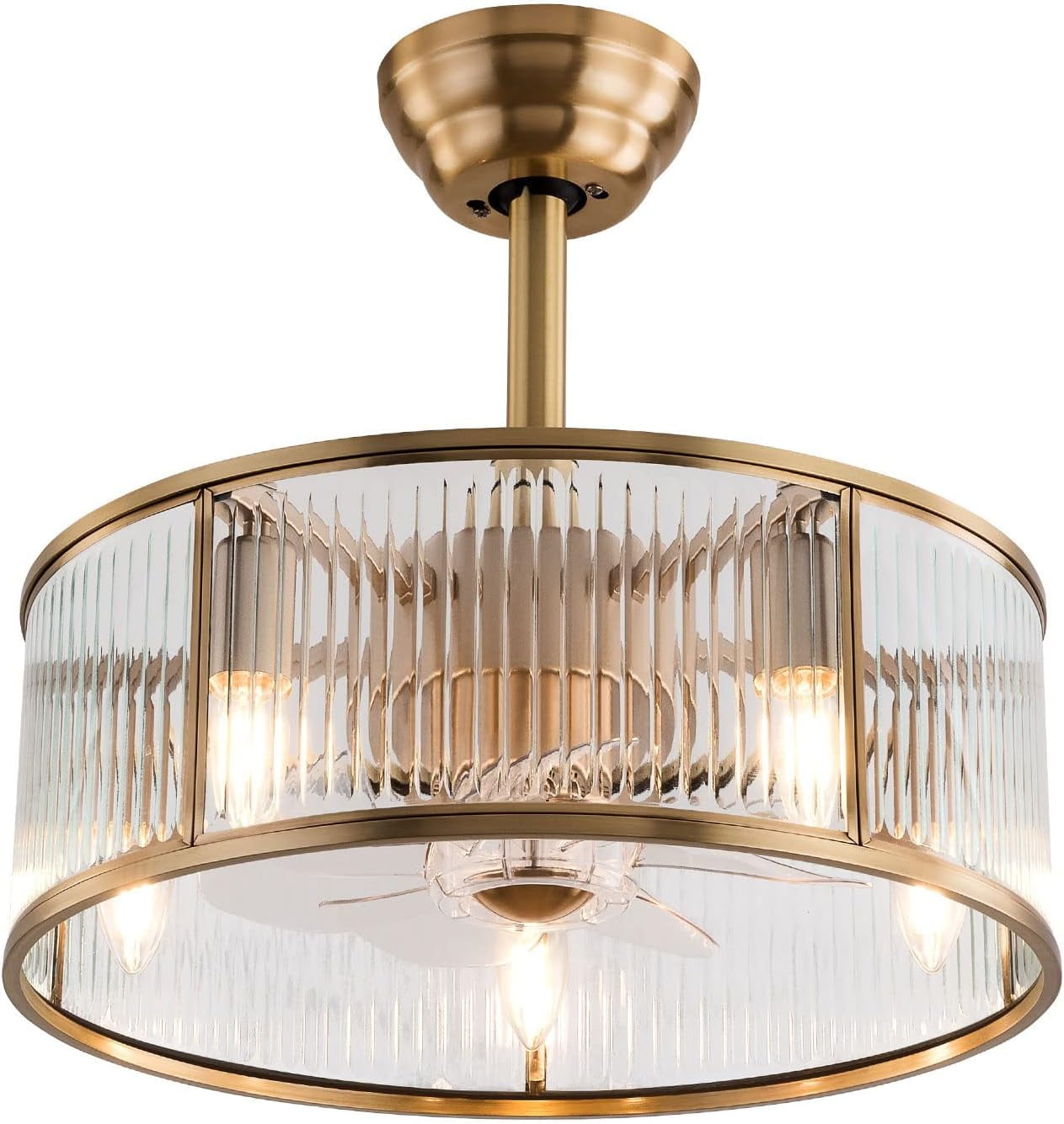 Gold Caged Ceiling Fans with Light, 18" Bladeless Ceiling Fan with ...