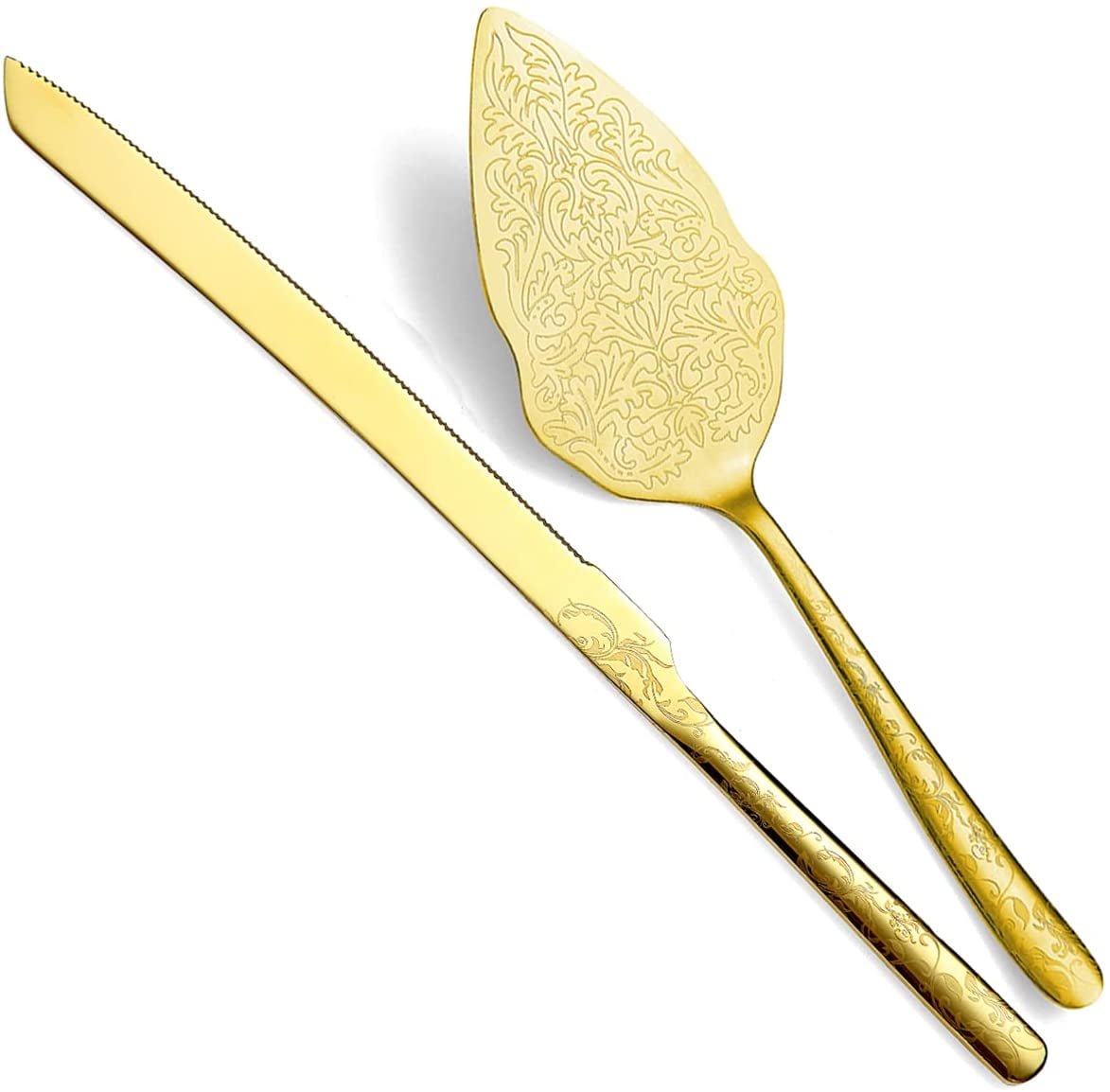 Gold Cake Knife and Server Set, Titanium Plated Wedding Cake Cutting ...