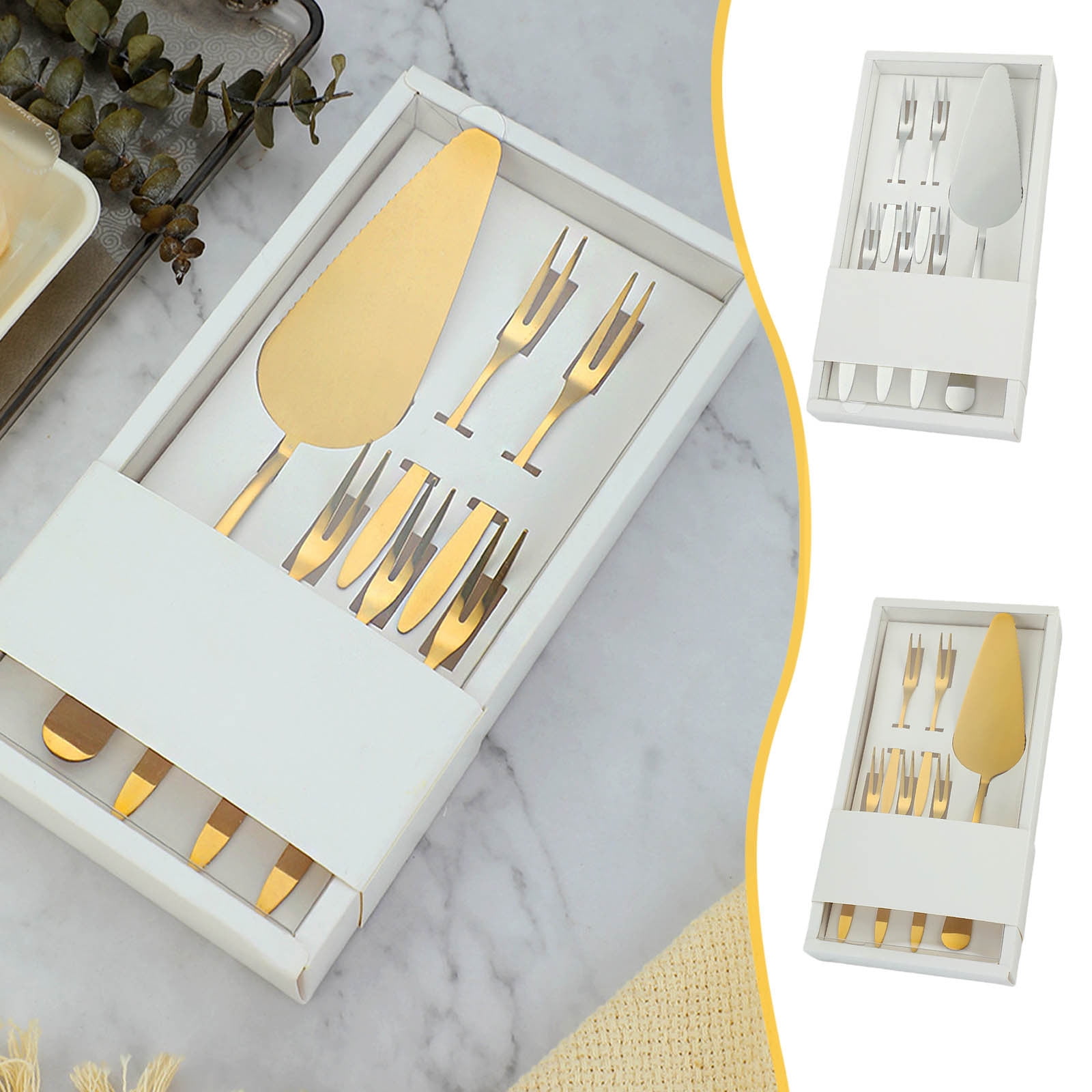 Gold Cake Knife fork Set, Stainless Steel Ice Cream Utensil, Dual ...