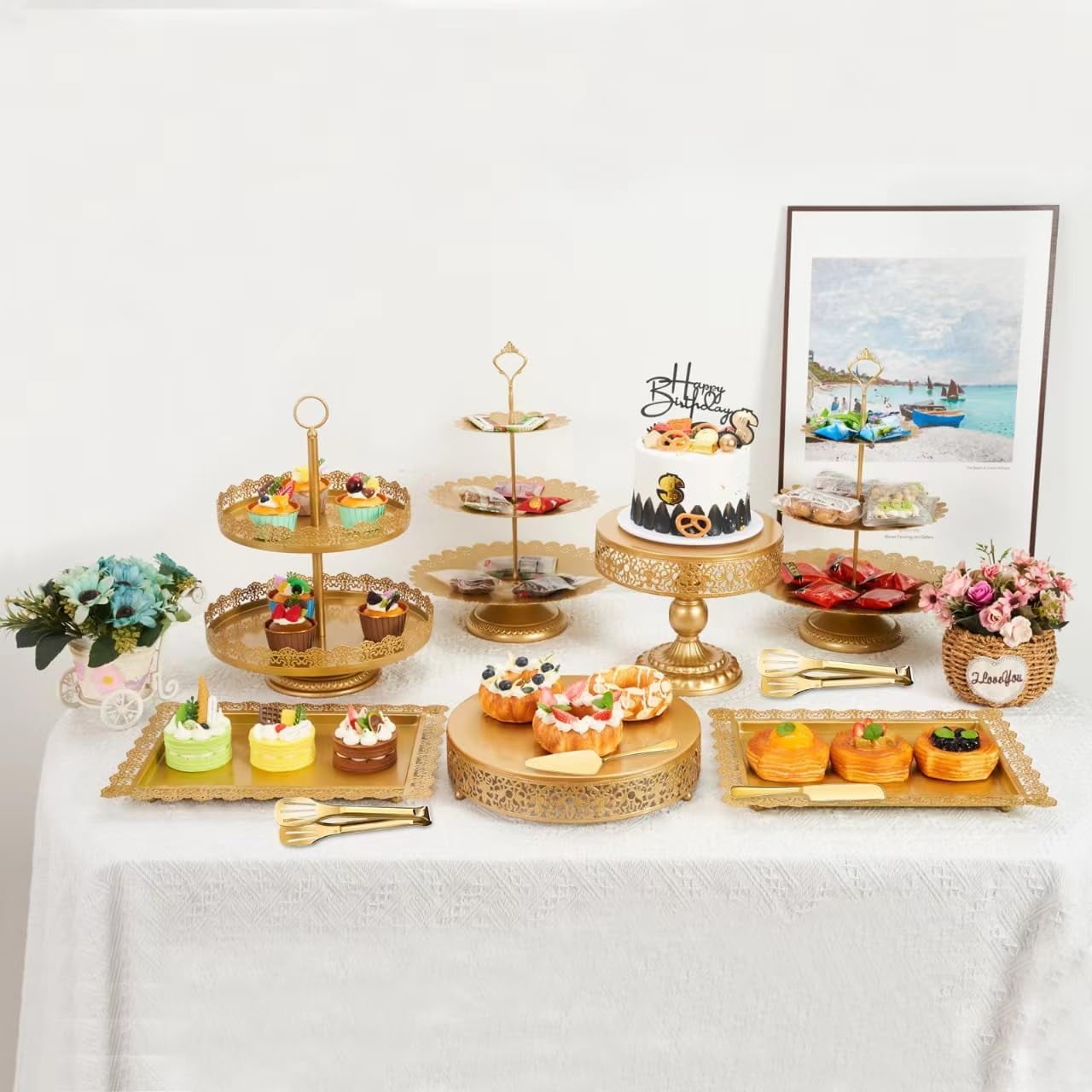 Gold Cake Stand Set - 11pcs Metal Dessert Table Display Set for Party ...