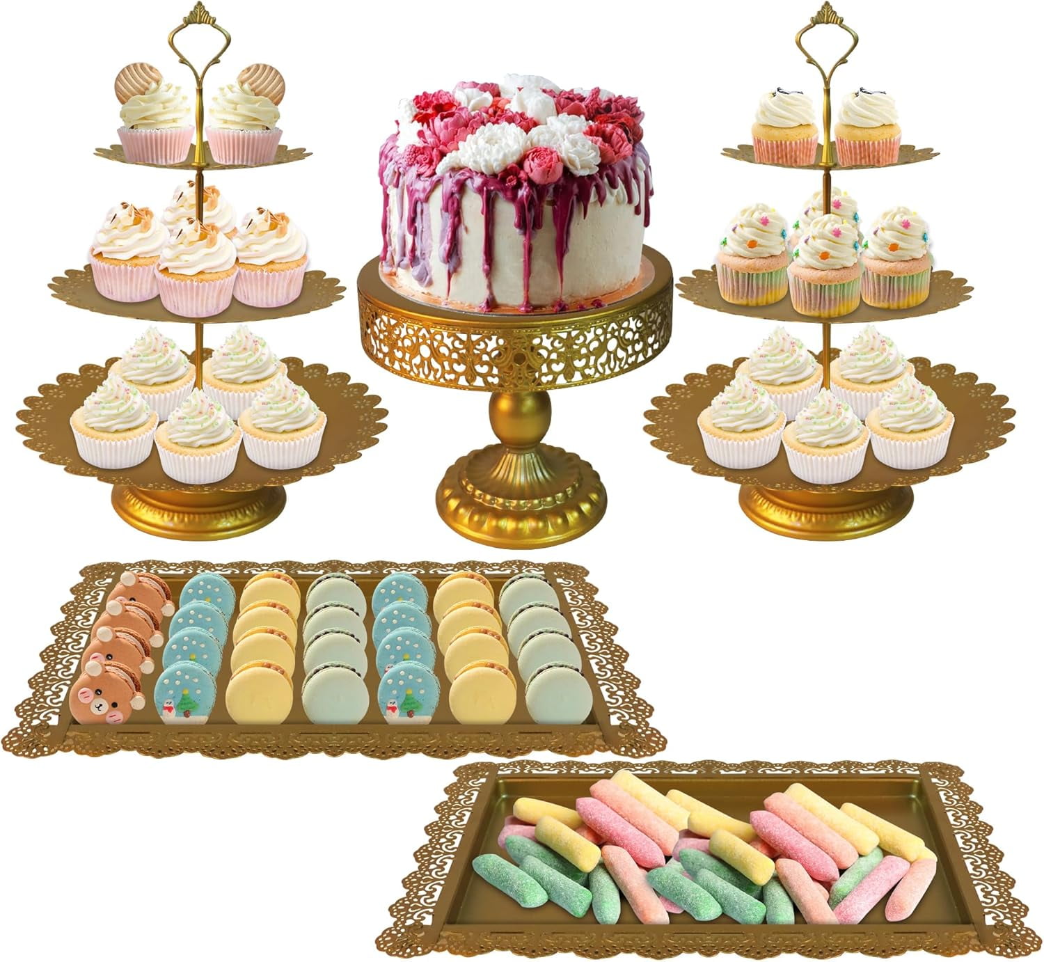 Gold Cake Stand Set, 5 Pcs Metal Round Stand Cookies Dessert Display ...