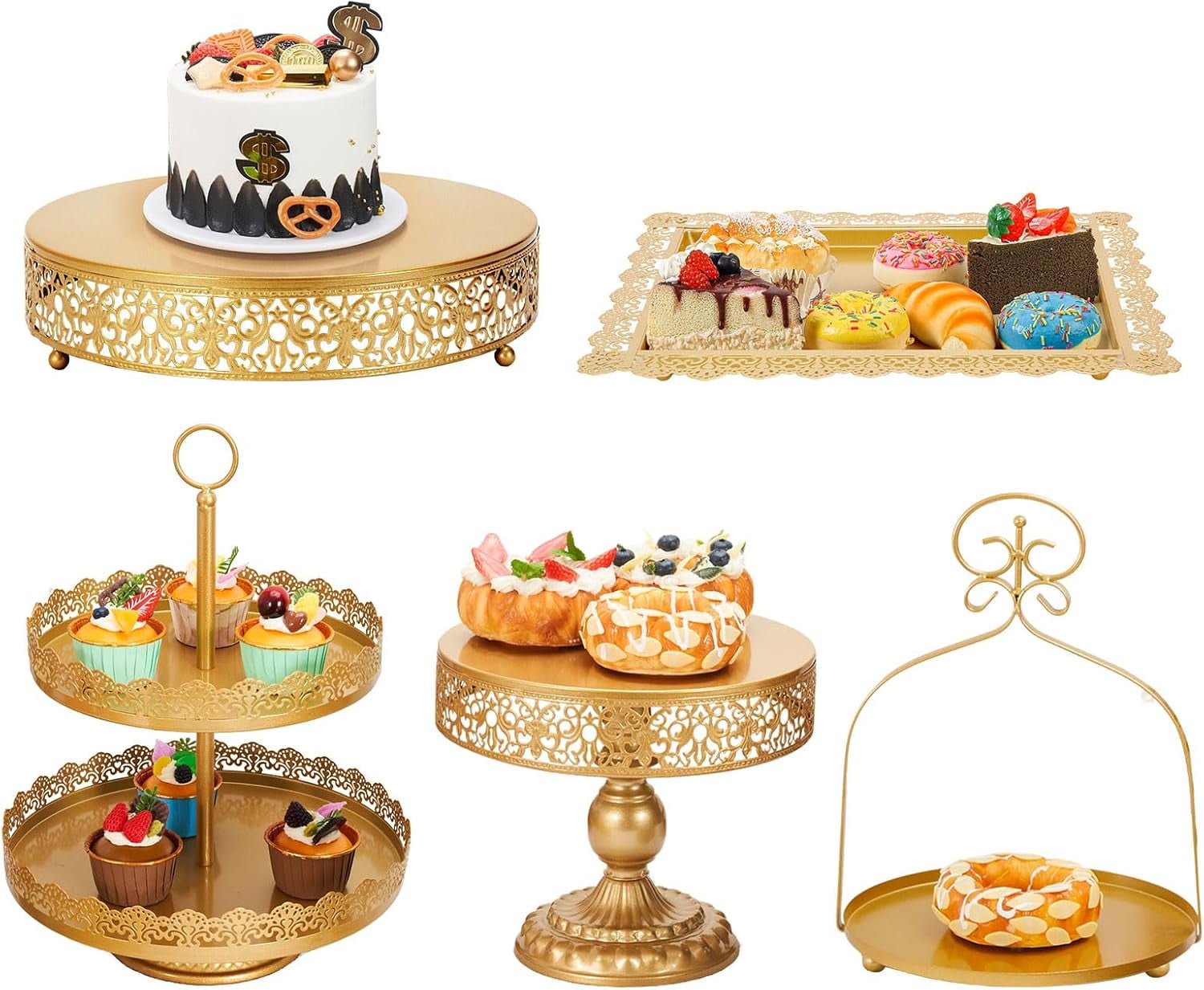 Gold Cake Stand Set - 5pcs Metal Dessert Table Display Set for Party ...