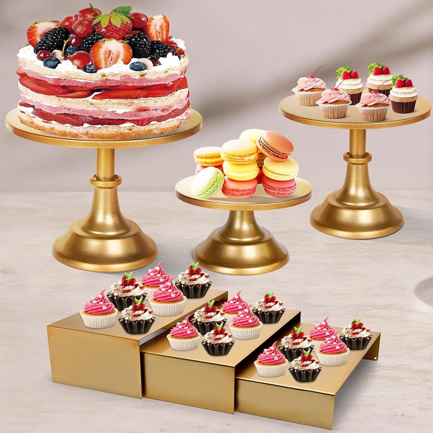 Gold Cake Stands Gold Cupcake Stand, 6Pcs Dessert Table Display Set,3 ...
