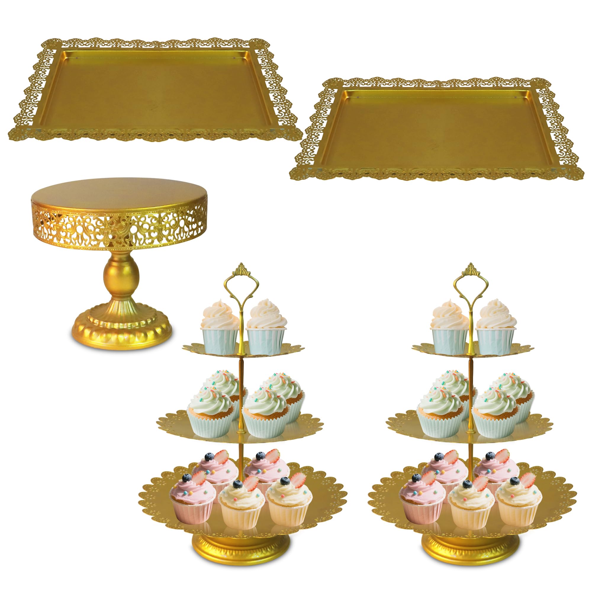 Gold Cake Stands Set, 5pcs Metal Tiered Cupcake Diaplay Stand Serving ...