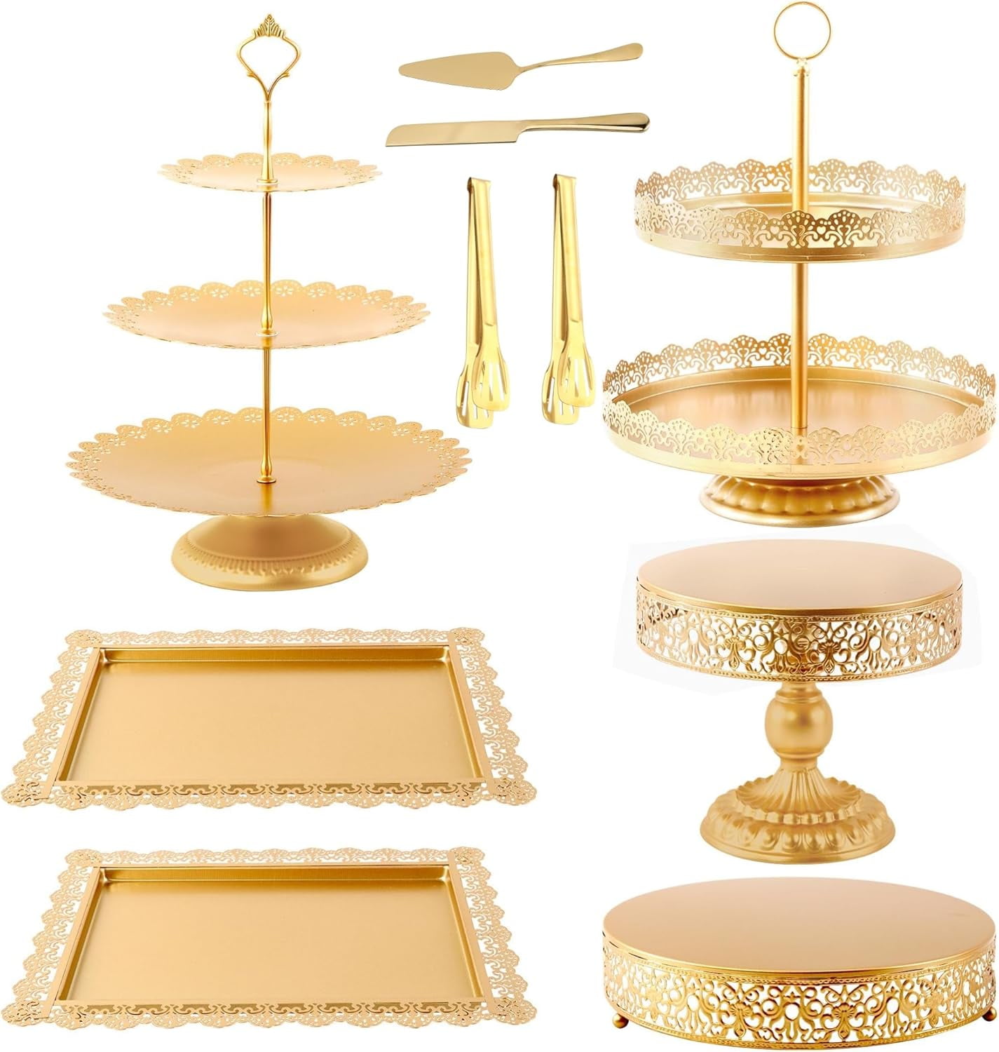 Gold Cake Stands Set Metal Dessert Display Table Cake Pedestal Tiered ...