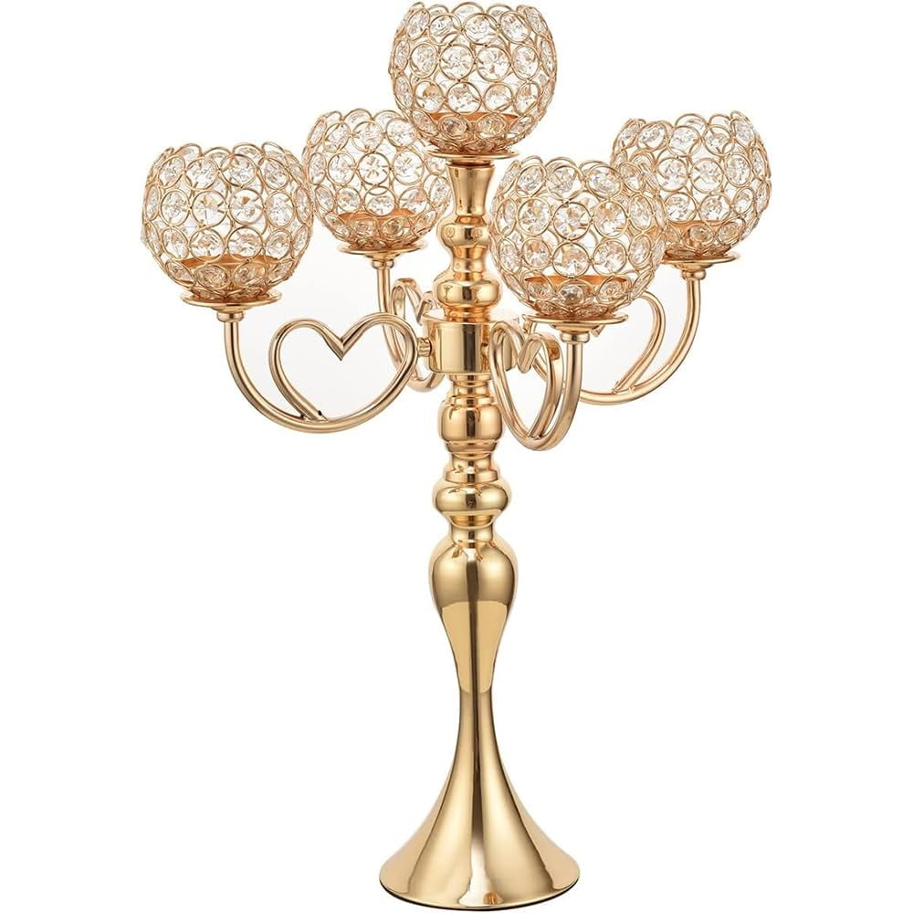 Gold Candelabra Centerpiece for Table Decor - 5-Arm Candelabra Candle ...