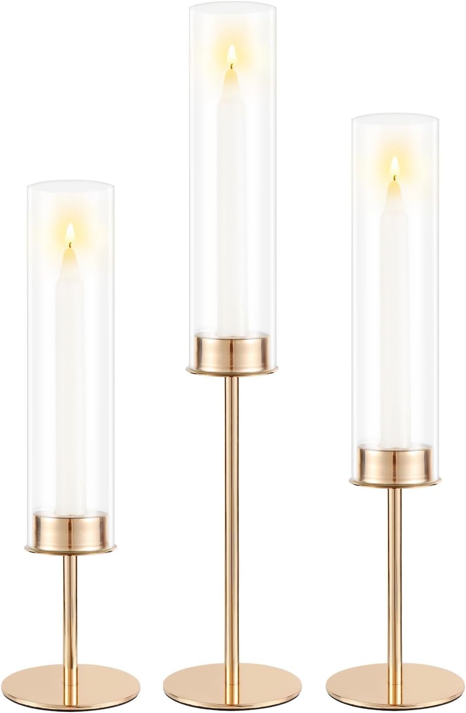 Gold Candle Holders Set of 3 for Glass Taper Candle Holders,Hurricane ...