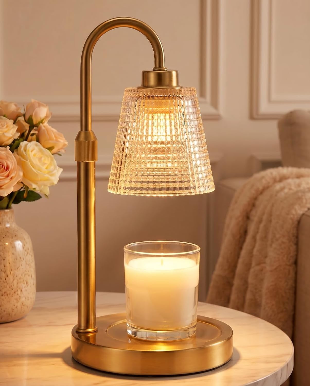 Gold Candle Warmer Lamp with Timer, Dimmable Candle Warmer for Jar ...