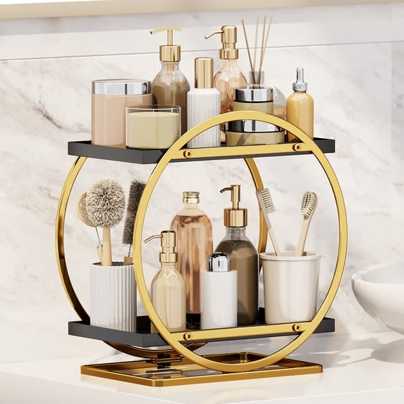 Gold - Carbon Steel Bathroom Cosmetics Organizer | 3-Tier Makeup ...