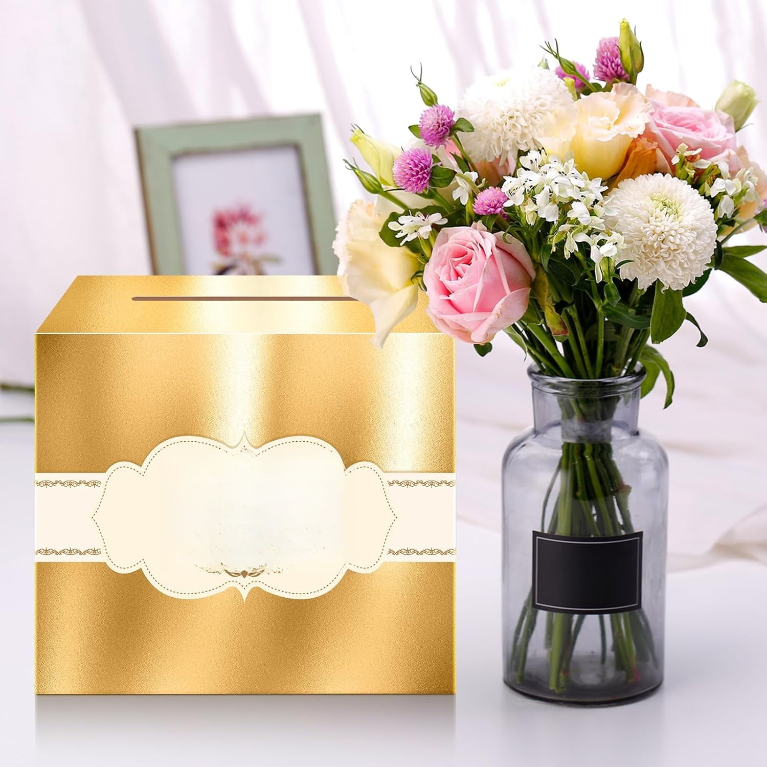 Gold Card Box – 10"x10" Foldable Gift Box with Slit for Weddings ...