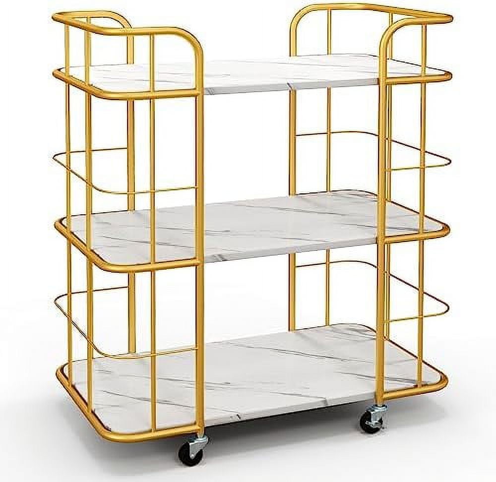 Gold Cart Home Island Service Cart 3 Tier Shelves with Guardrail ...