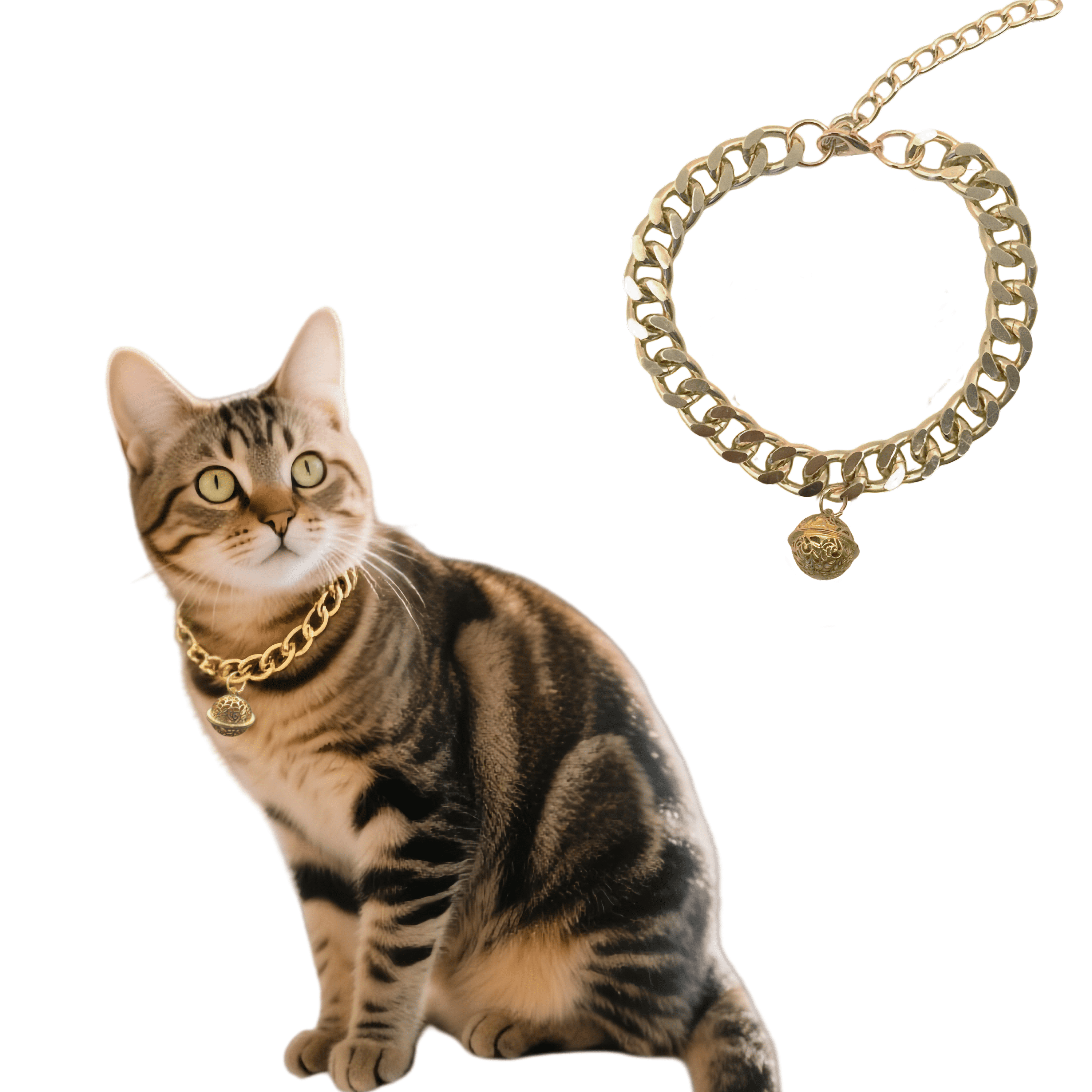 Gold Cat Chain Collar with Bell – Lightweight Metal Necklace for Long ...