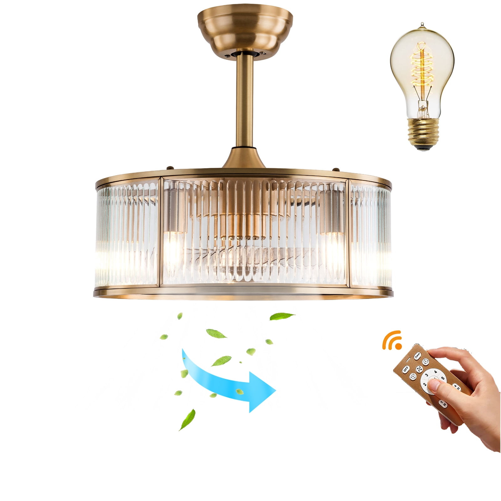 Gold Ceiling Fan Light with Remote Control, 6 Wind Speed Gears ...
