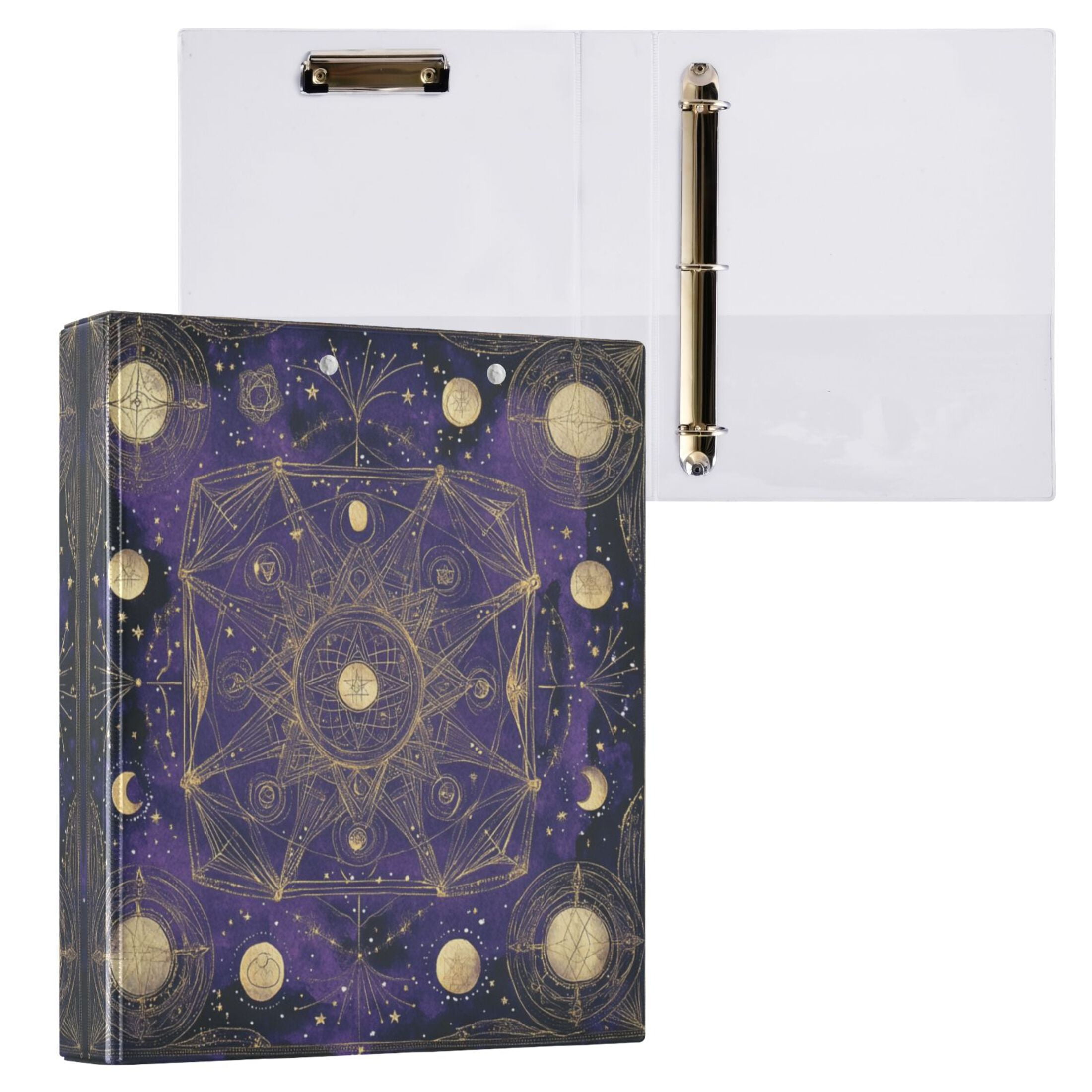 Gold Celestial Pattern 3 Ring Hardcover Binders 1.5in Round Rings for Letter-Size Folder Paper ...
