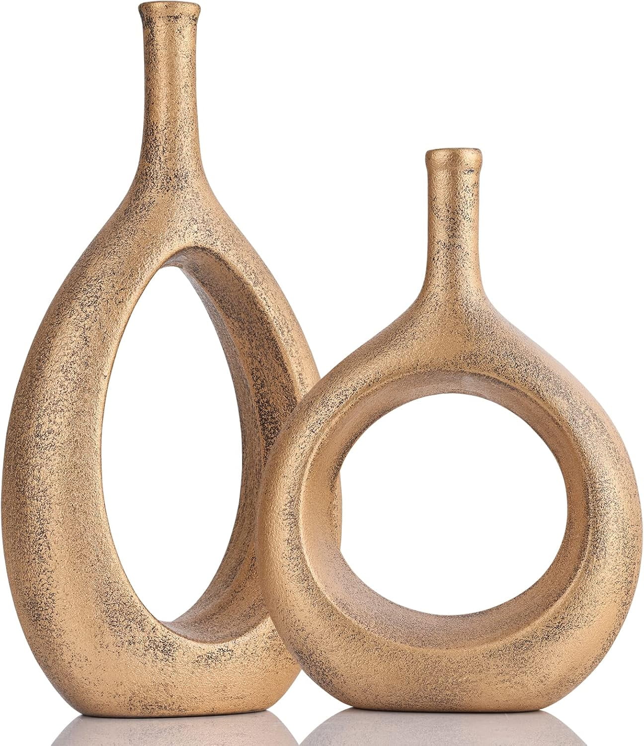 Gold Ceramic Hollow Elliptical Vase Set of 2 - Boho Circle Vase with ...