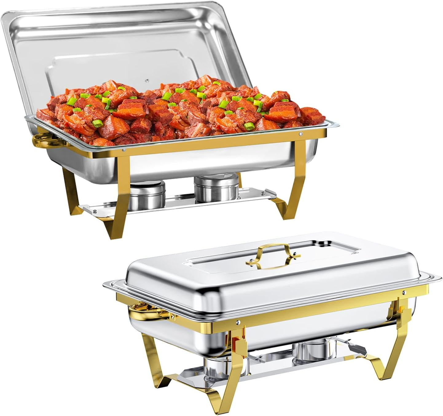 Gold Chafing Dish Buffet Set, 8QT Rectangle Chafing Dishes for Buffet w ...