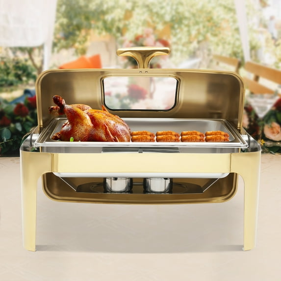 Gold Chafing Dish Buffet Set, Rectangular Stainless Steel Buffet Warmer ...