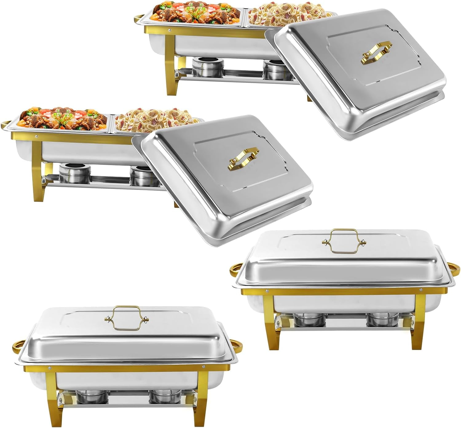 Gold Chafing Dish Buffet Set, Stainless Steel Rectangular Half Size 8 QT Chafers and Buffet ...