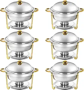 Gold Chafing Dish Buffet Sets 6Pack, 6QT Round Stainless Steel Chafers ...