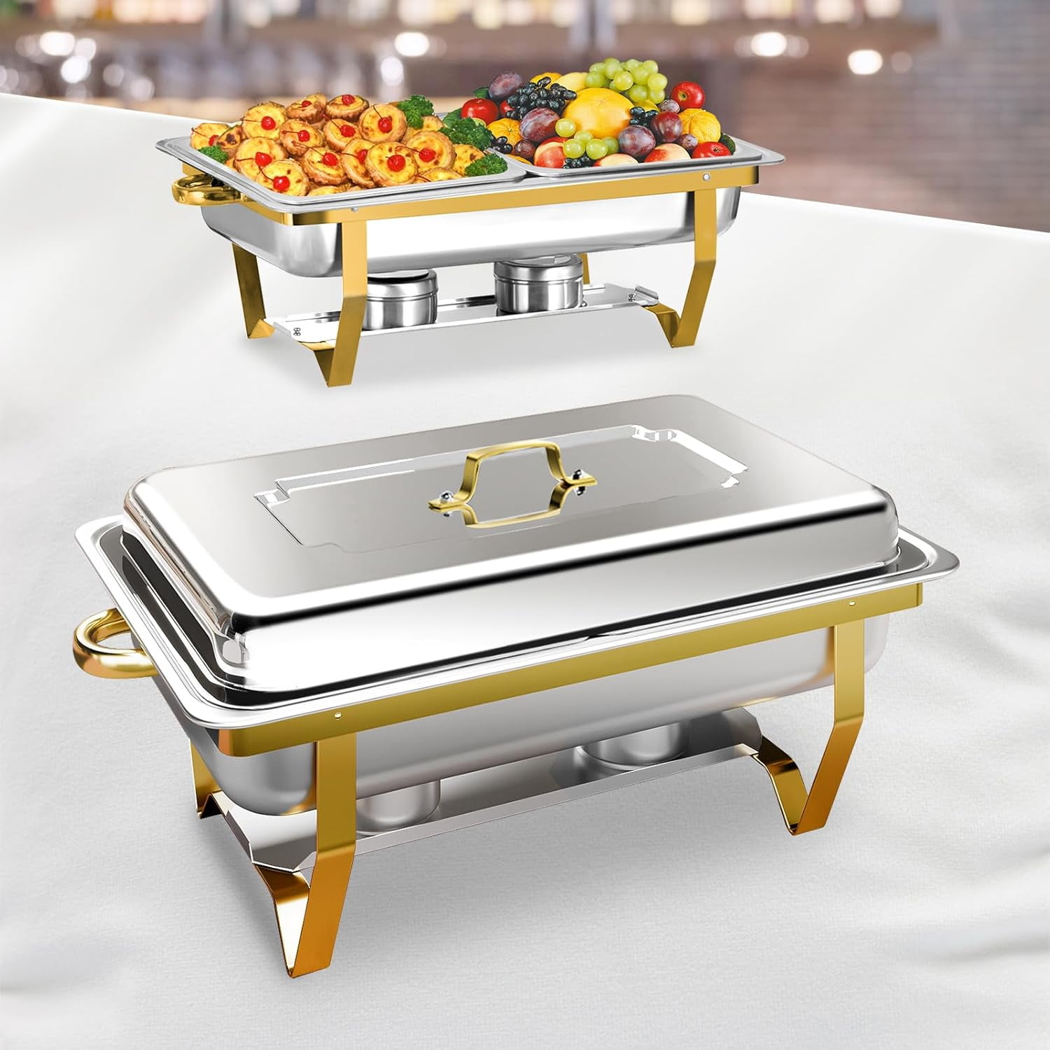 Gold Chafing Dishes for Buffet 9QT, Stainless Steel Chafing Dish Buffet Set w/Foldable Frame ...