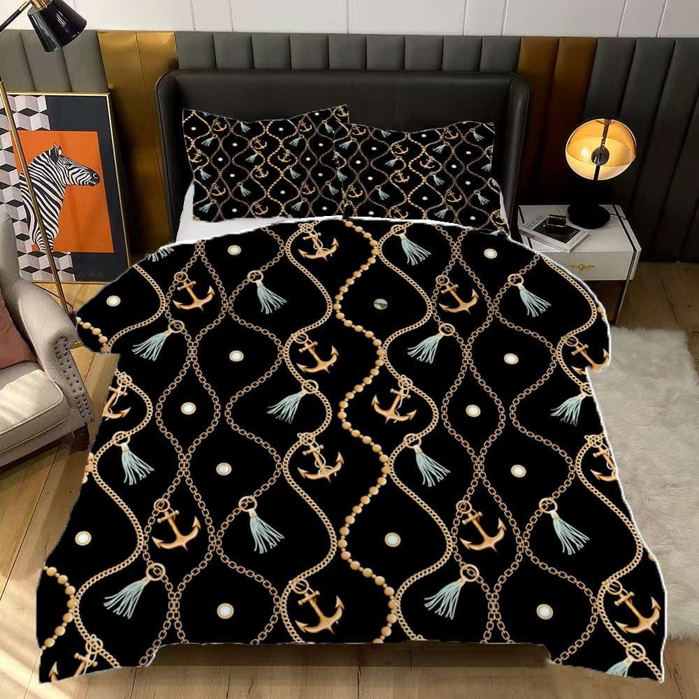 Gold Chain Anchor Tassel Comforter Set King Size Bedding Set For Travl ...