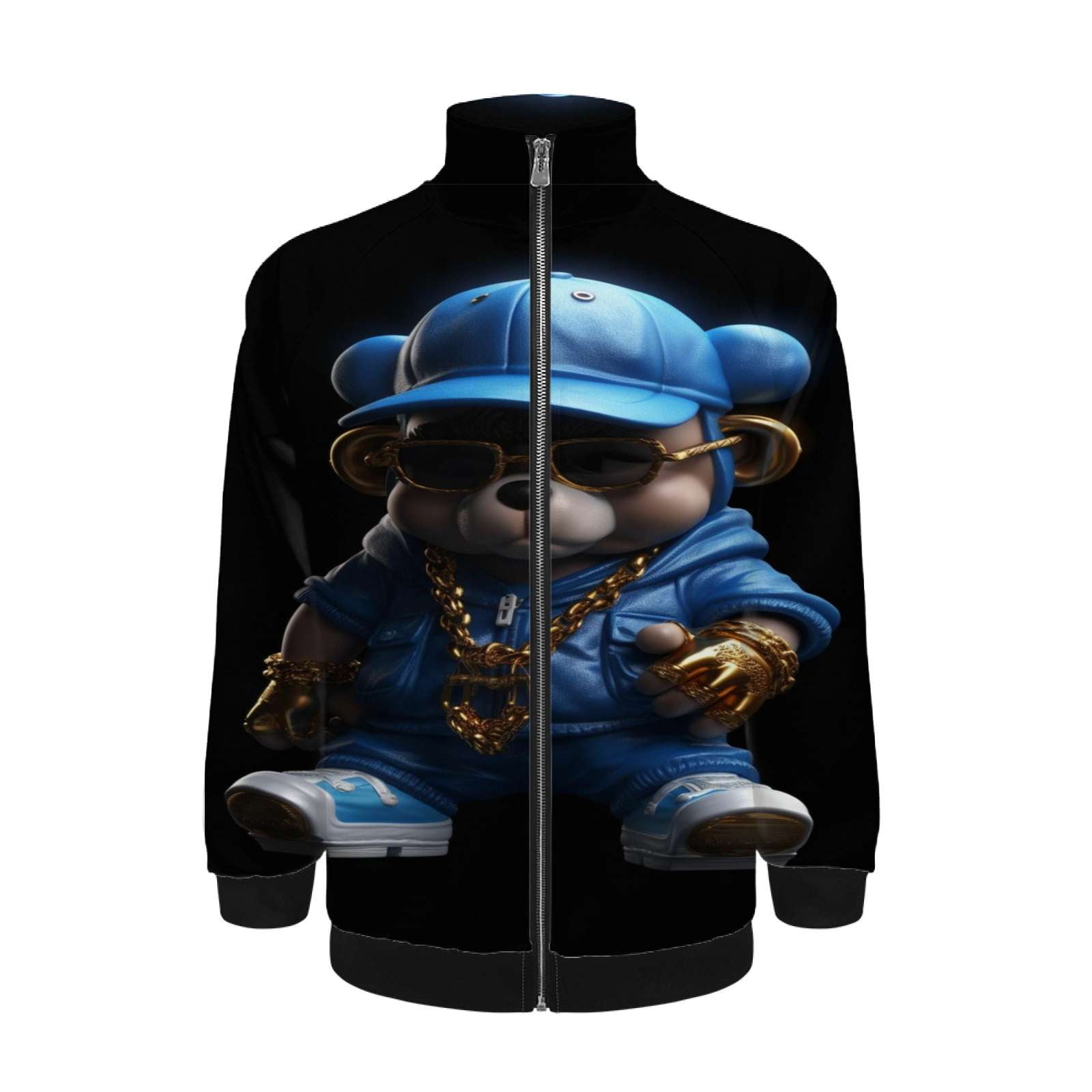 Gold Chain Blue Cap Bear Jacket Men's Street Cool Long Sleeves Coat ...