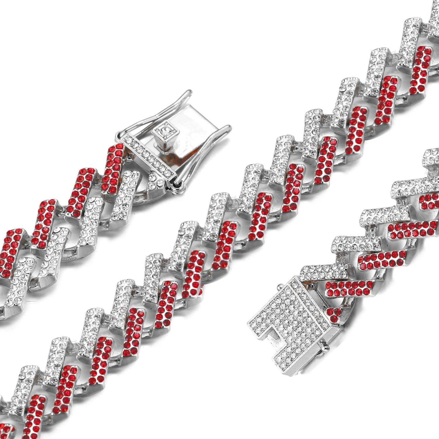 Gold Chain for Men Guys Cuban Link Chain Iced Out 15mm Wide Silver Tone ...