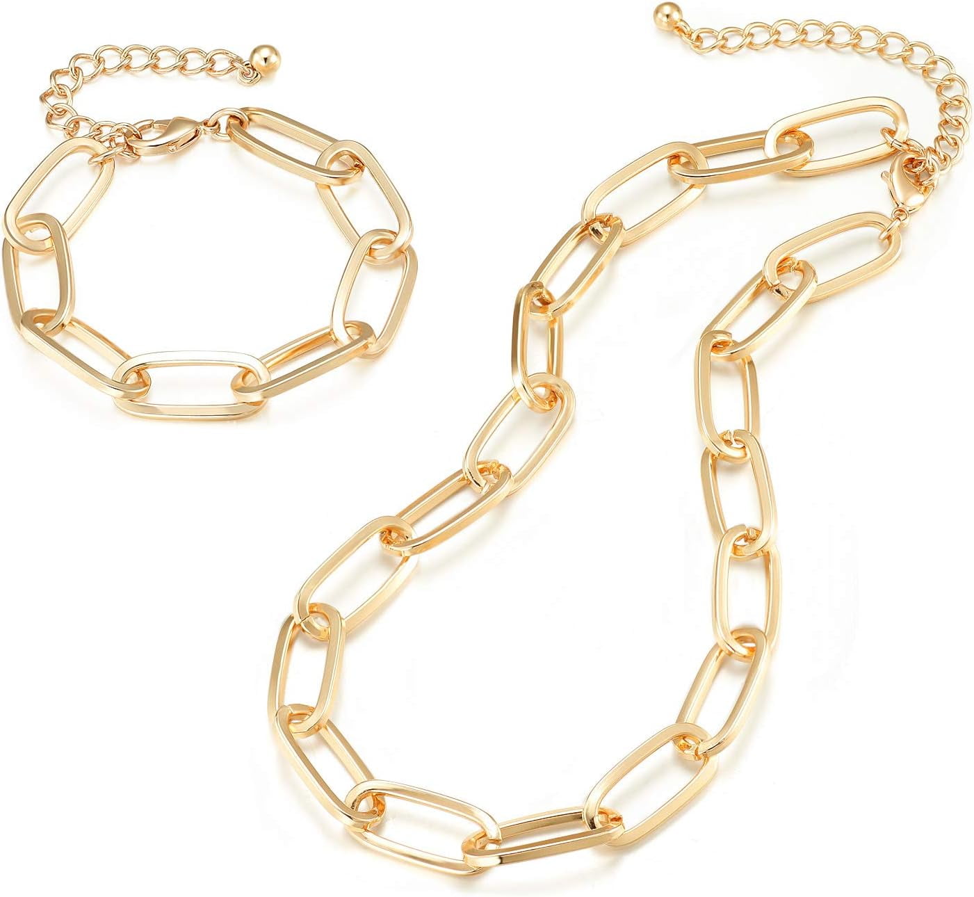 Gold Chain Necklace And Bracelet For Women Ladies Dainty And Chunky ...