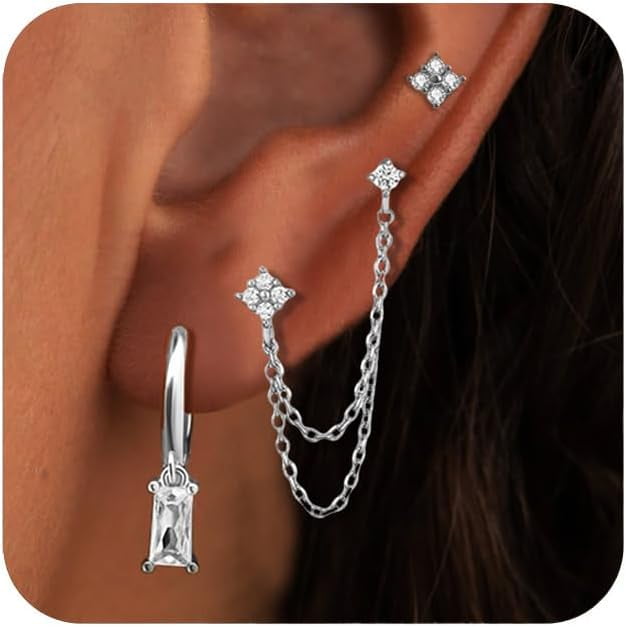 Gold Chain Stud Earrings for Women Trendy 3 Pairs Hoop Earrings Set for ...