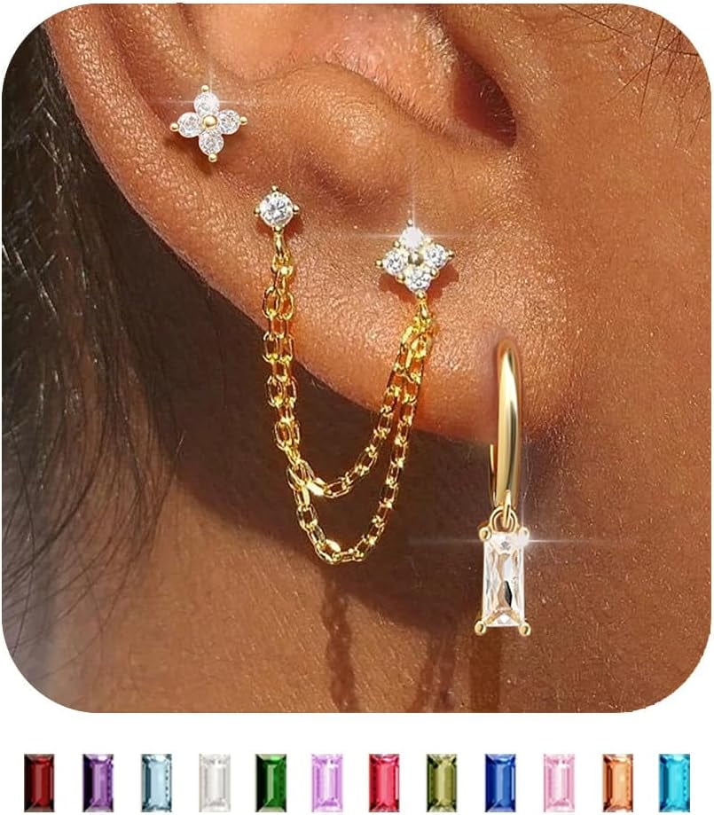 Gold Chain Stud Earrings For Women Trendy Minimalist 14K Gold Small ...