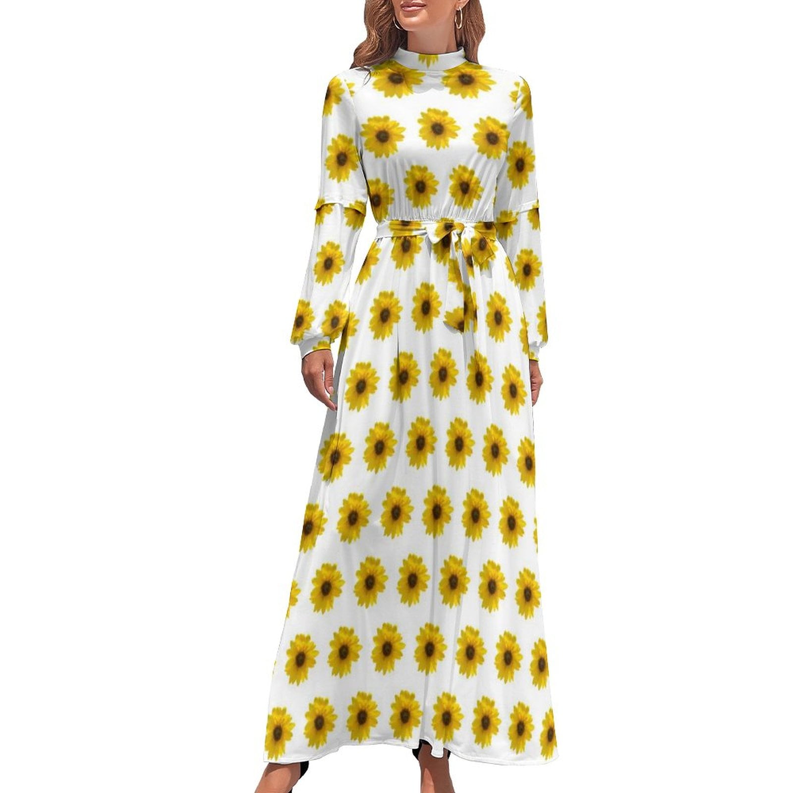 Gold Chain Sunflower Dress Yellow Sunflowers Elegant Maxi Dress Street ...