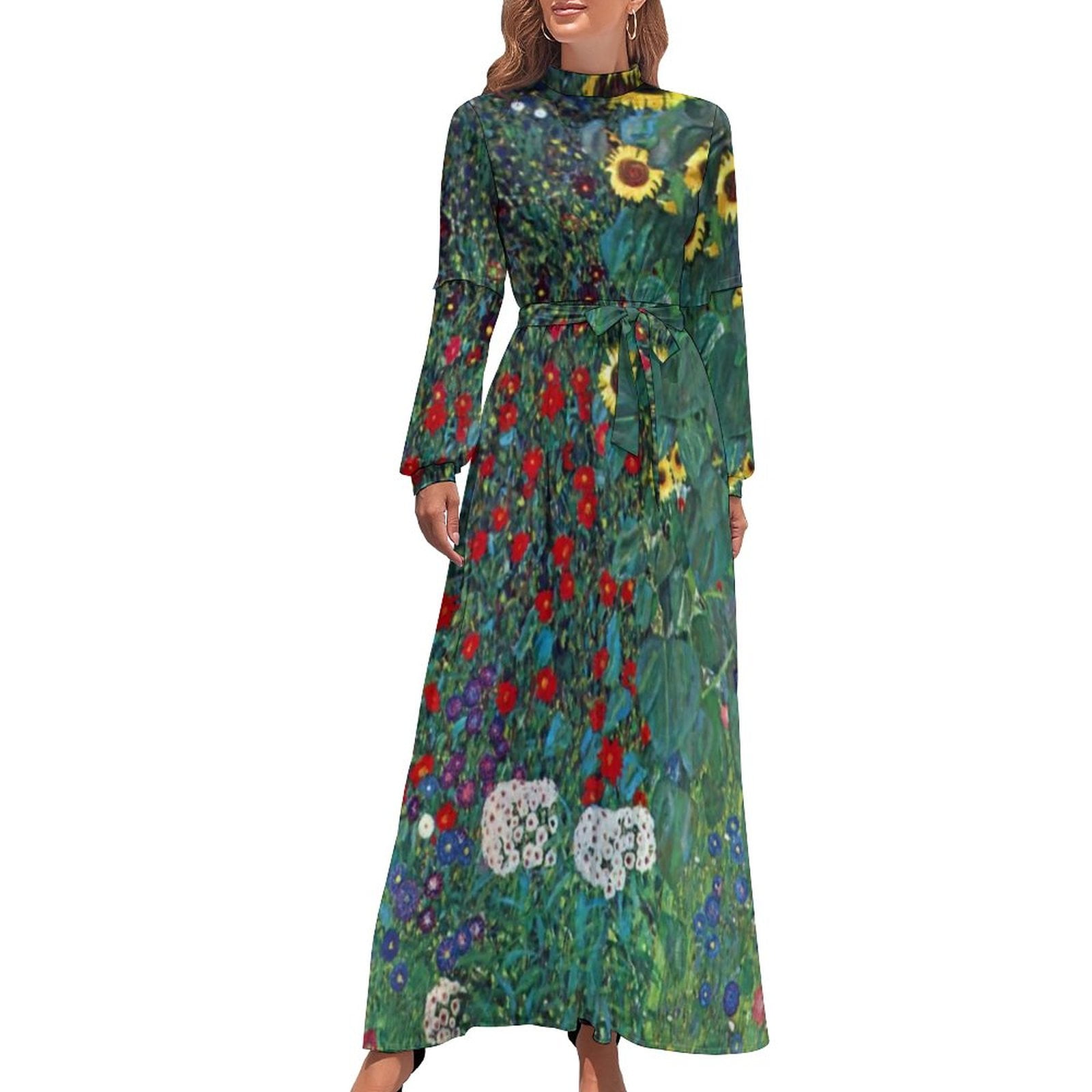 Gold Chain Sunflower Dress Yellow Sunflowers Elegant Maxi Dress Street ...