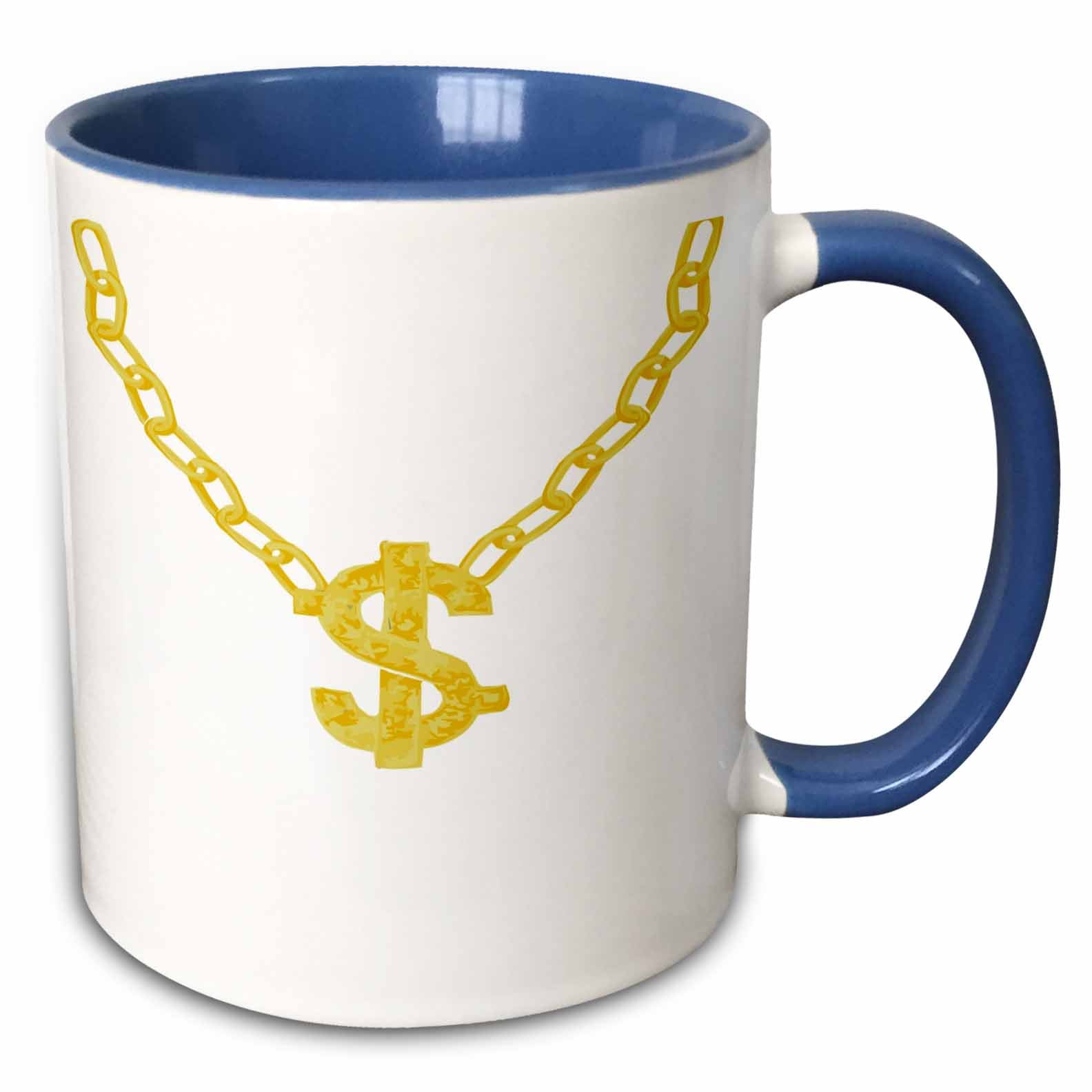 Gold Chain with Dollar Sign - Bling Art 15oz Two-Tone Blue Mug mug ...