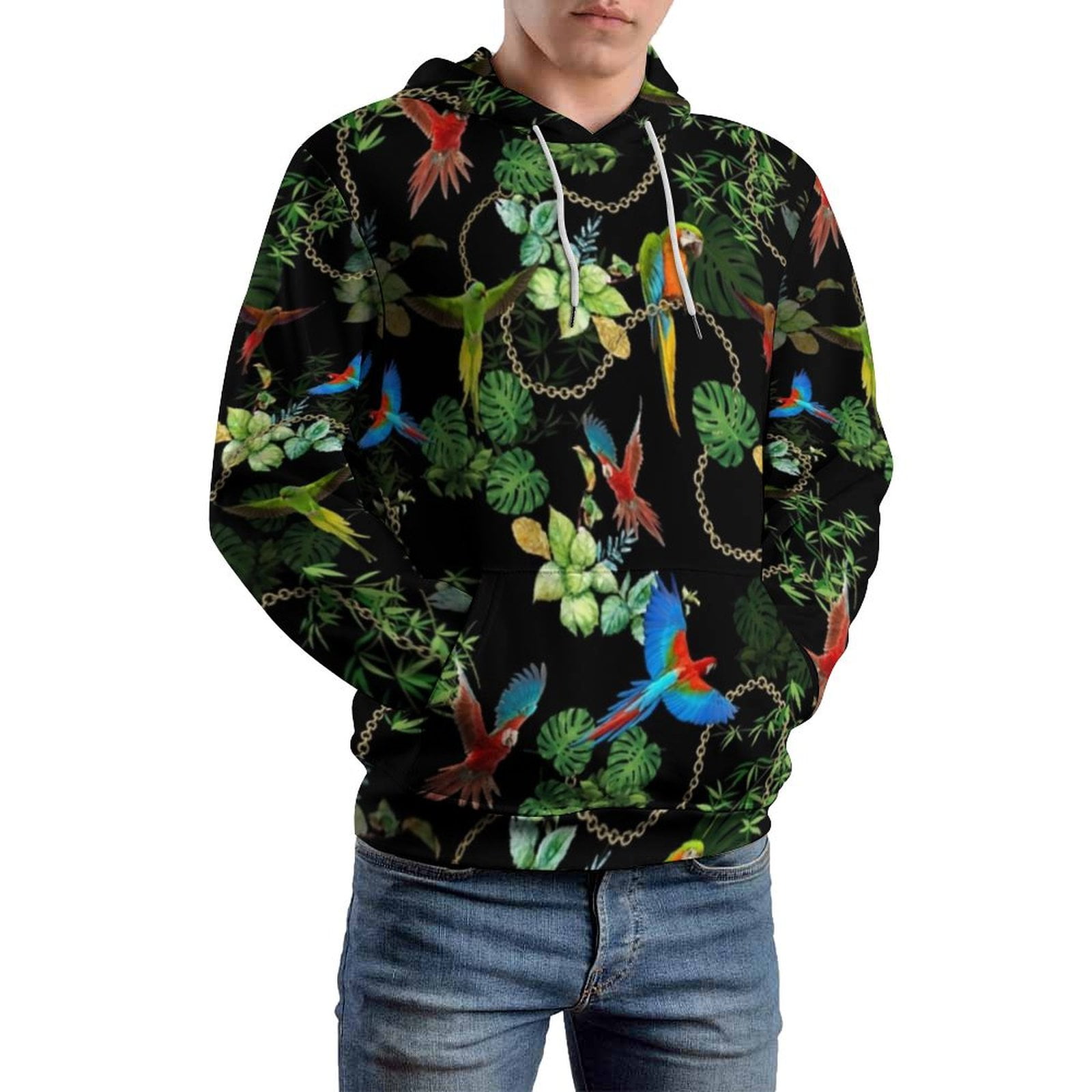 Gold Chains Casual Hoodies Circle Chain Print Loose Hoodie Man Long ...
