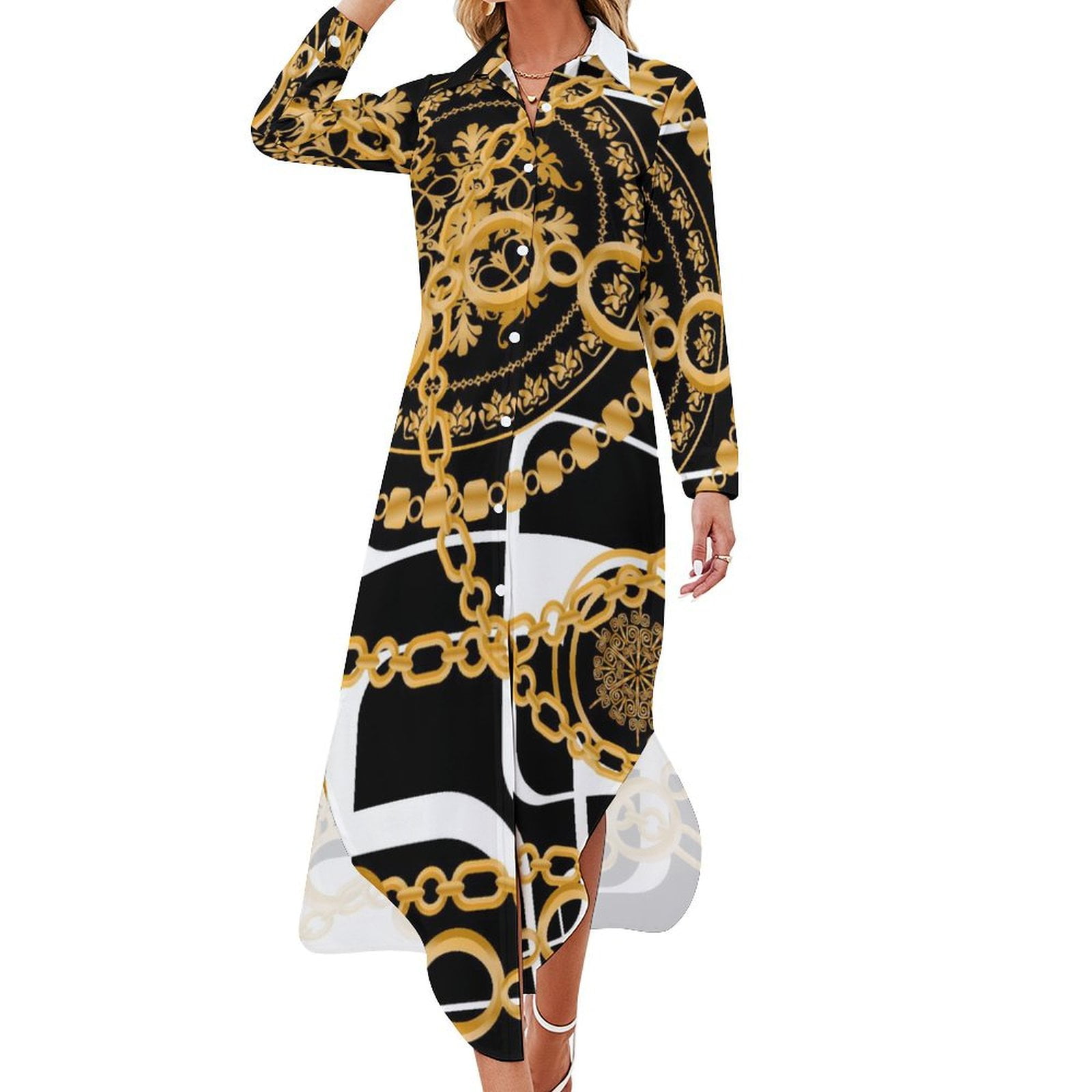 Gold Chains Chiffon Dress Sexy V Neck Zebra Striped Elegant Dresses ...