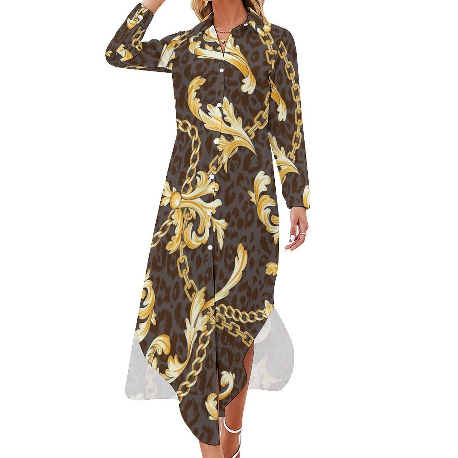 Gold Chains Chiffon Dress Sexy V Neck Zebra Striped Elegant Dresses ...