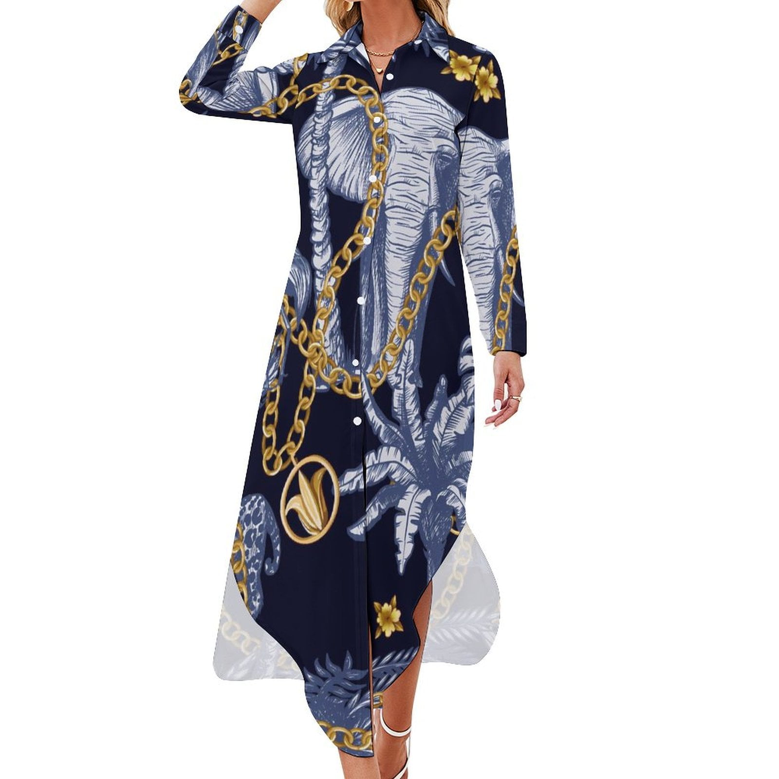 Gold Chains Chiffon Dress Sexy V Neck Zebra Striped Elegant Dresses ...