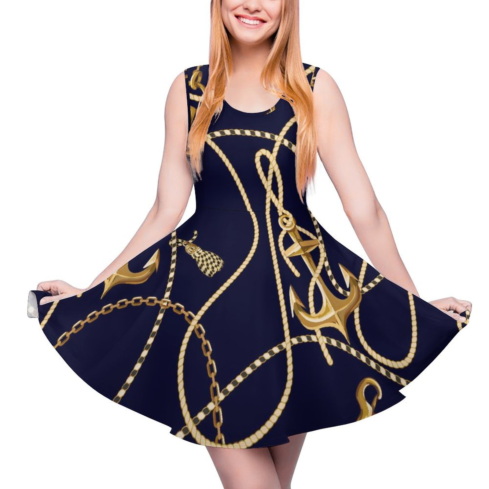 Gold Chains Dress Bead Print Cute Dresses Sleeveless Aesthetic Skate ...