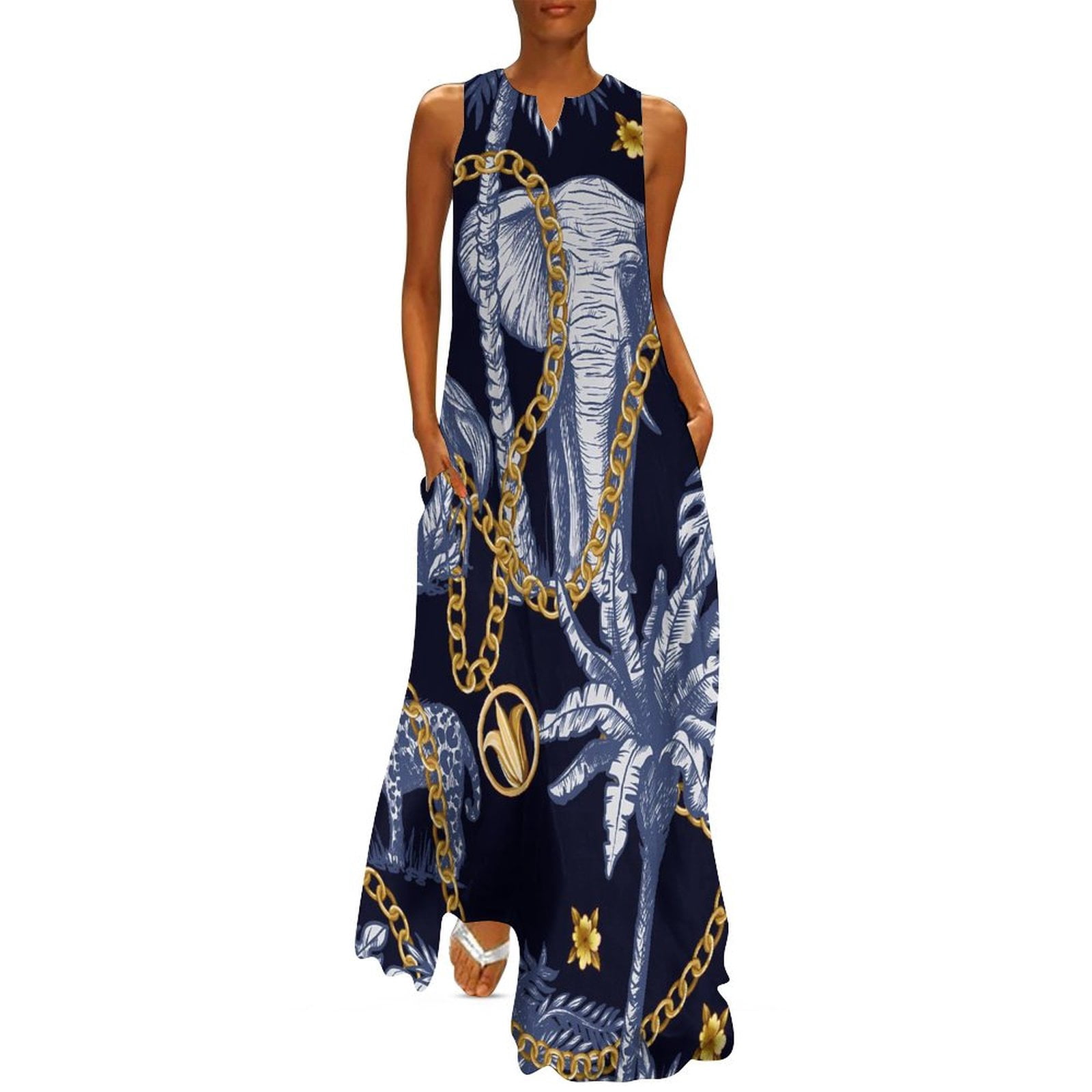 Gold Chains Dress Jewelry Print Modern Maxi Dress Streetwear Bohemia ...