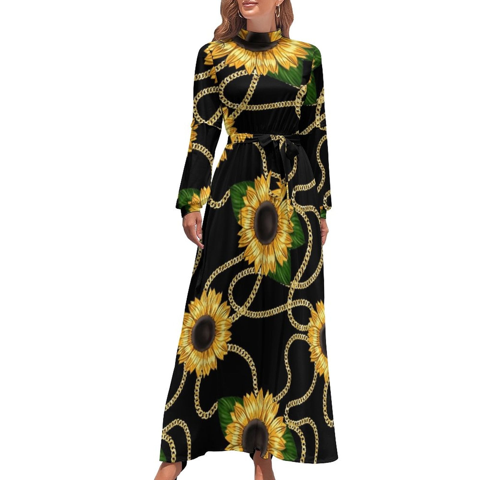 Gold Chains Dress Modern Pearls Print Elegant Maxi Dress Street Wear ...