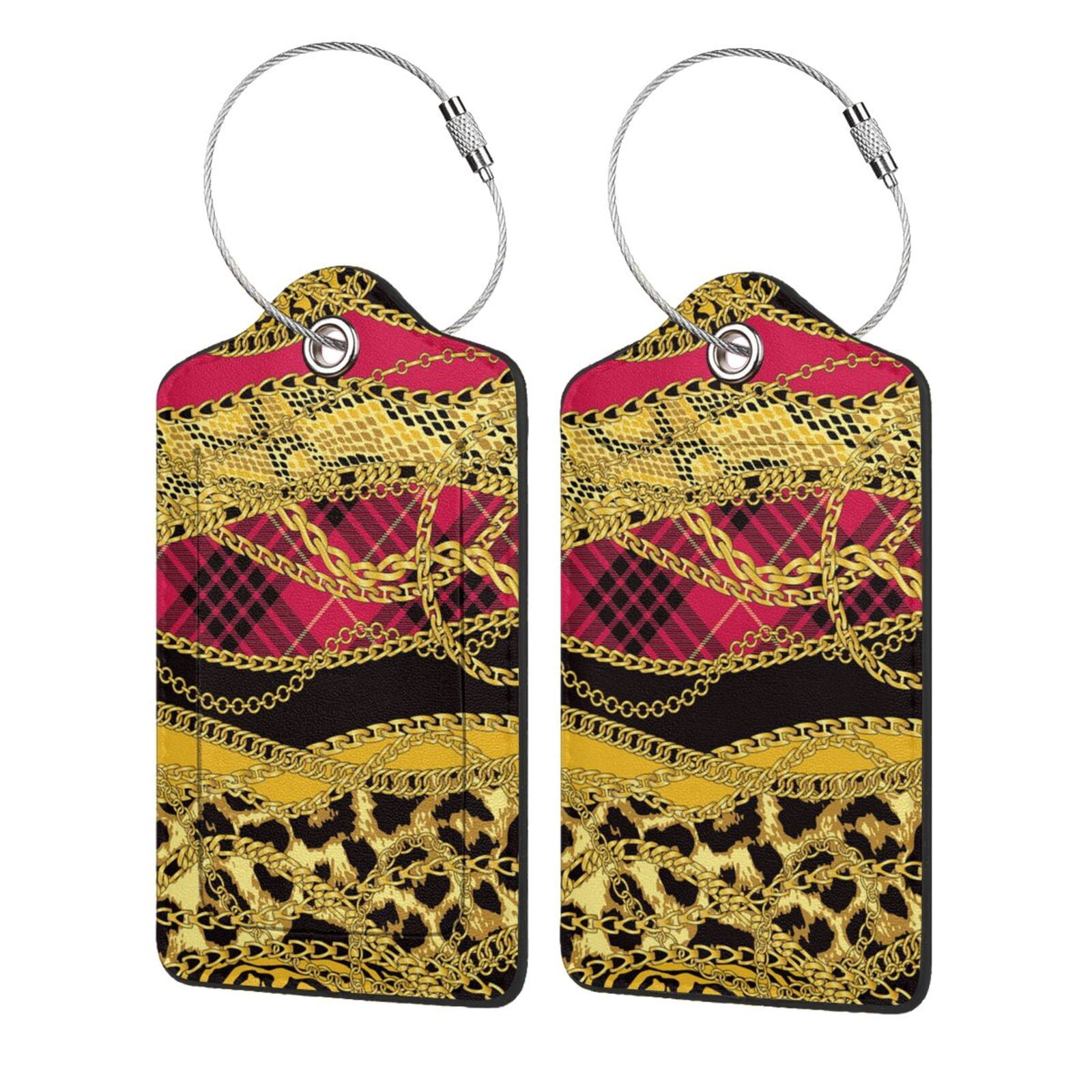 Gold Chains Leopard Snake Skin Scottish Tartan Luggage Tag for Suitcase ...