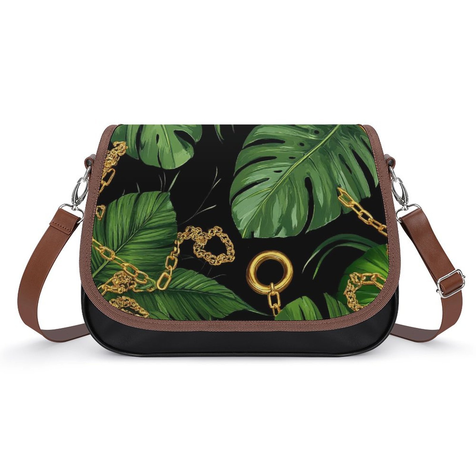 Gold Chains Lush Tropical Leaves Vintage Crossbody Bag For Women Medium ...